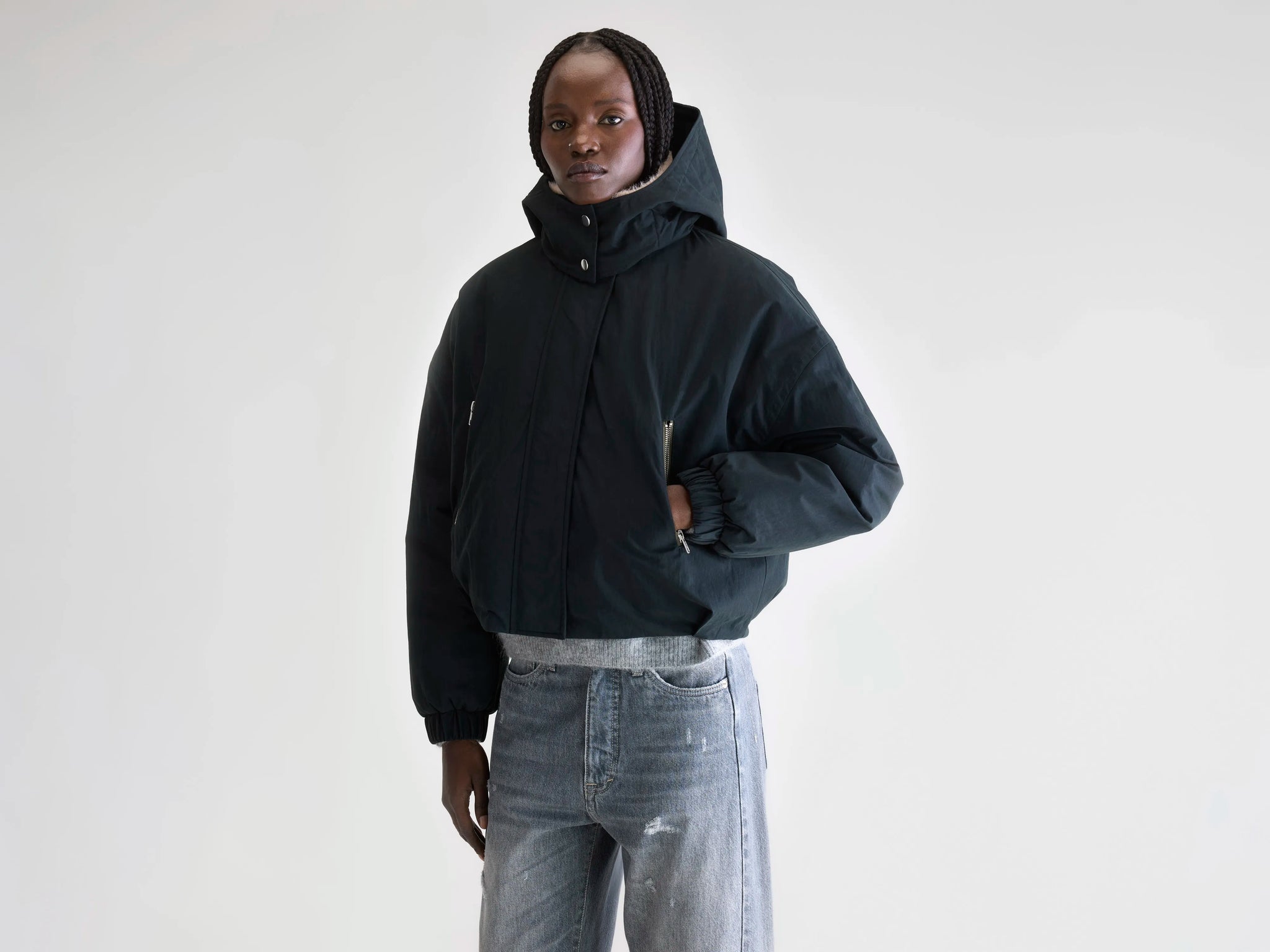 Cropped black bomber jacket for women | Bellerose