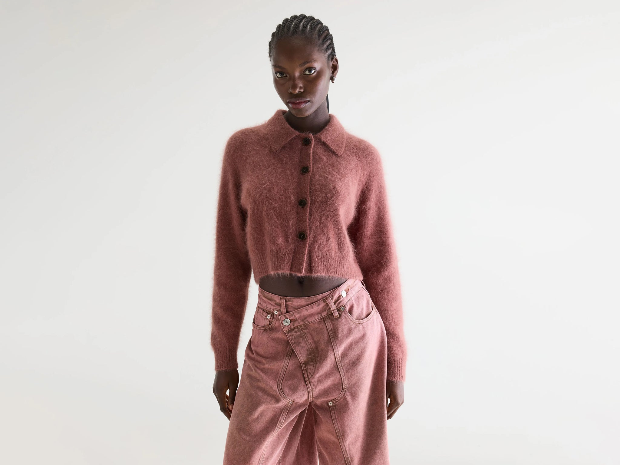 Terracotta cropped angora cardigan for women | Bellerose