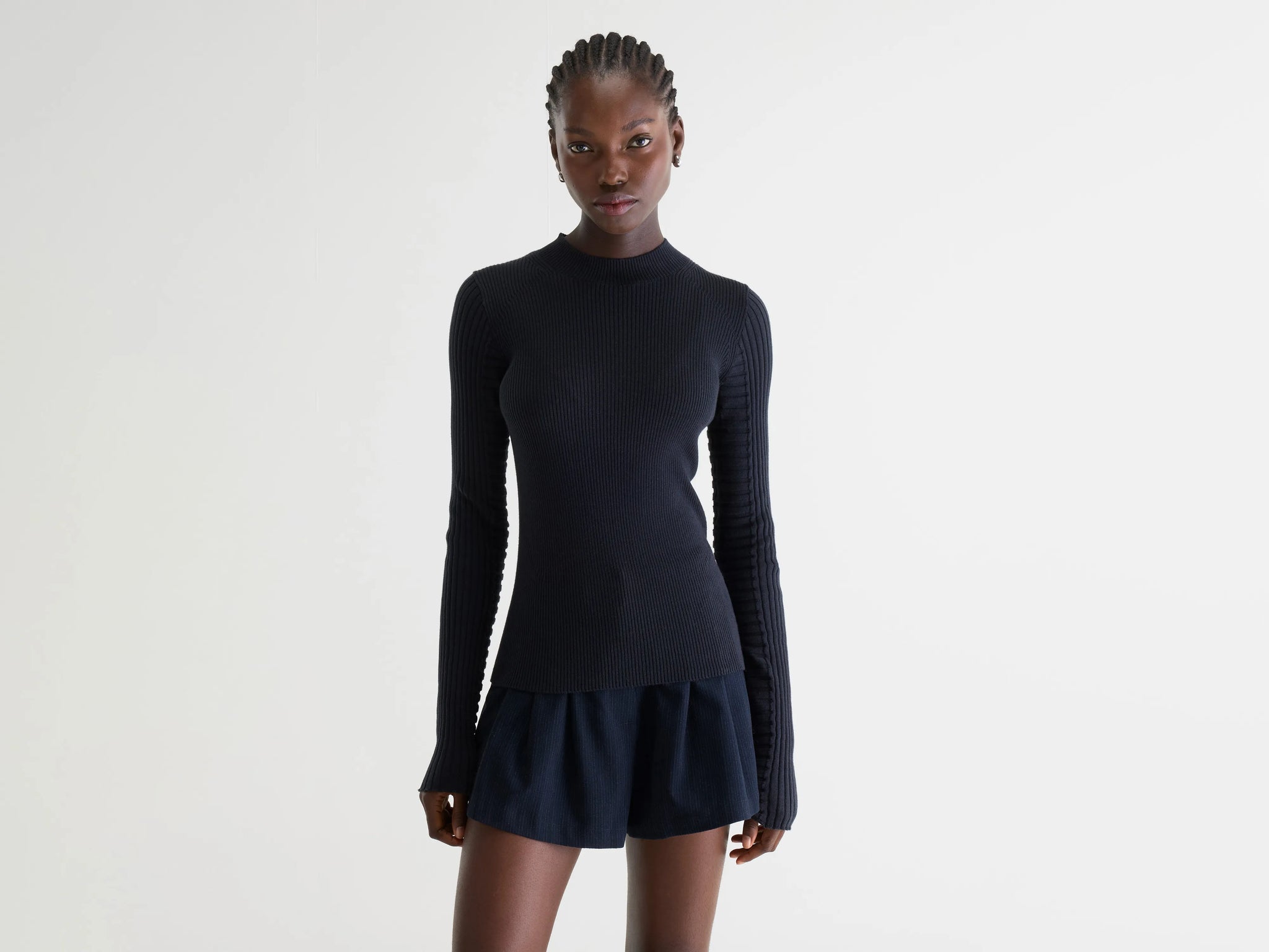 Long-sleeve sweater in navy ribbed for women | Bellerose